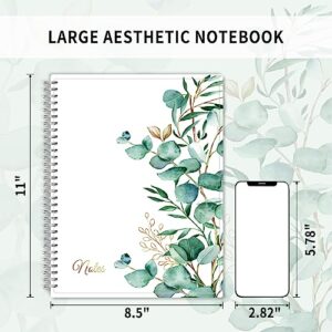 SUNEE Large Spiral Notebook, Journal For Women, Aesthetic Greenery Notebook with Pockets, Flexible Cover, College Ruled Paper, 11" x 8-1/2", 80 Sheets - 160 Pages, for Work, School Supplies