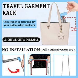 Portable Foldable Garment Rack, Adjustable Collapsible Travel Mini Clothes Rack with 6 Bags/3 Foldable Hangers/1 Storage Bag, Folding Drying Clothing Rack for Dance,Camping,Outdoor, Indoor