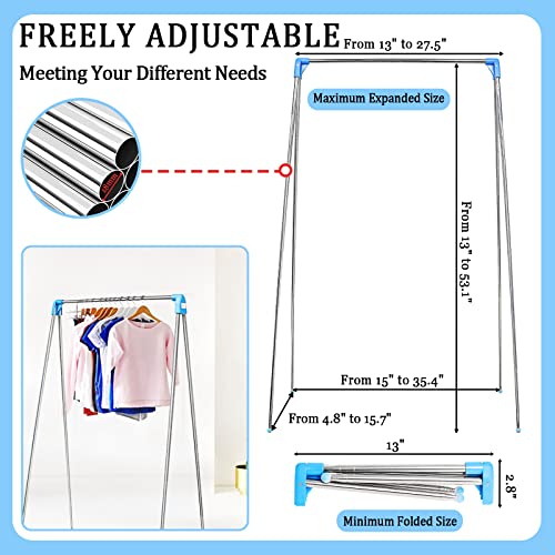 Portable Foldable Garment Rack, Adjustable Collapsible Travel Mini Clothes Rack with 6 Bags/3 Foldable Hangers/1 Storage Bag, Folding Drying Clothing Rack for Dance,Camping,Outdoor, Indoor