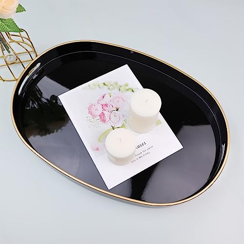 Omuriko Black Oval Decorative Tray with Handles, Versatile Serving Tray for Coffee Table, Ottoman, Ideal for Serving, Displaying, Organizing