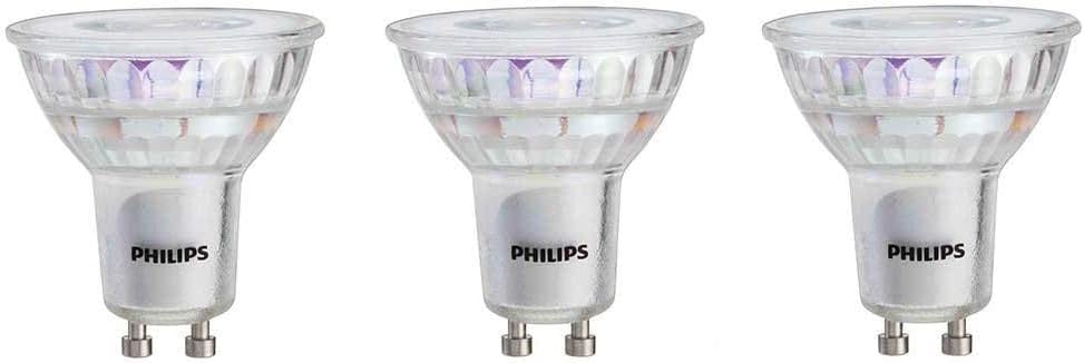 PHILIPS LED Flicker-Free GU10 Bulb, 250 Lumen, Bright White Light (3000K), 3W=35W, Title 20 Certified, 3-Pack