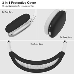 OETKER Compatible Airpods Max Case Cover, Soft Silicone 3 in 1 Anti-Scratch Ear Pad Case Cover/Ear Cups Cover/Headband Cover Accessories Protective Skin Case for Airpods Max Headphones,Black