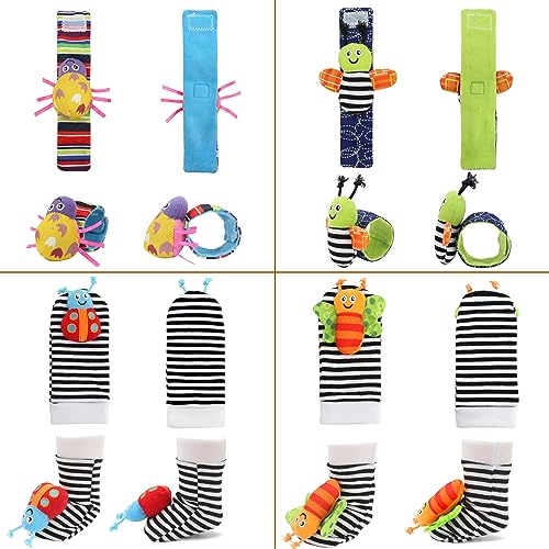 Newborn Baby Soft Rattle, Hand Bracelet Wrist Rattle Toy Foot Finder Sock, Arm Leg Babies Development Toys for Infant Bebe Boy & Girl (MG-8 PCS)