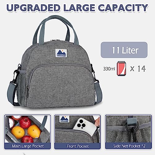 BAGBEBAG Lunch Bag Women, Insulated Lunch Bag For Women Man, Large Adult Lunch Box with Adjustable Strap, Premium Cooler Tote Bag for Office Work Picnic (Gray)