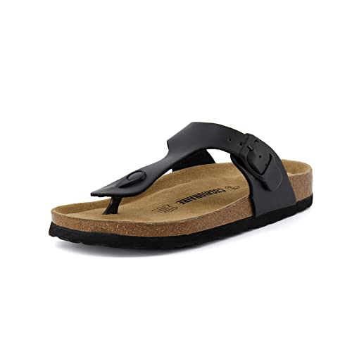 CUSHIONAIRE Women's Leah Cork footbed Sandal with +Comfort, Black Oily 9