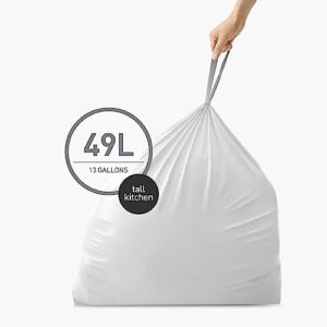 simplehuman Extra Strong Tall Kitchen 13 Gallon Drawstring Trash Bags, 50% PCR content, 100 Count (Pack of 1)