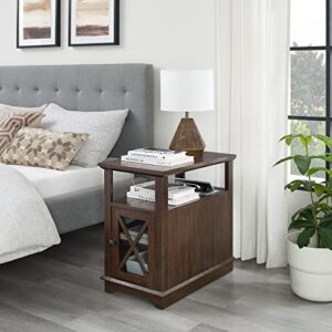 zeanew end table with charging station - nightstand side table with adjustable storage shelf for living room and bedroom, power outlets & usb ports (dark brown)