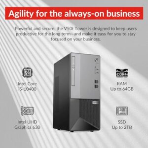 Lenovo V50t Gen 2 Business Tower Desktop, Intel Core i5-10400, 32GB RAM, 1TB SSD, DVD-RW, HDMI, RJ-45, DP, Wi-Fi, Windows 11 Pro, Black