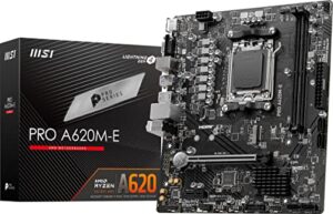 msi pro a620m-e proseries motherboard (amd am5, ddr5, pcie 4.0, sata 6gb/s, m.2, usb 3.2 gen 1, gbps lan, dvi/hdmi, matx)