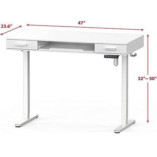 SHW 48-Inch Electric Height Adjustable Desk with Keyboard Tray and Two Drawers