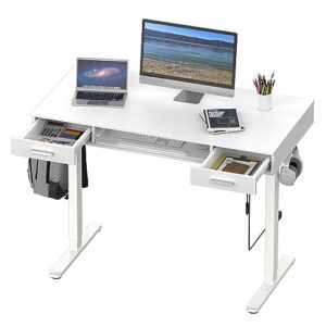 SHW 48-Inch Electric Height Adjustable Desk with Keyboard Tray and Two Drawers