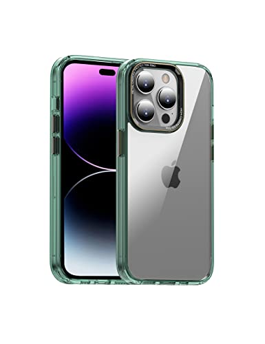 Kakalux iPhone 14Pro Compatible Clear case with Metal Lens Protection, Two-Tone Individual Metal Buttons and Cushioned airbag Drop Protection for iPhone 14Pro -（Green）.