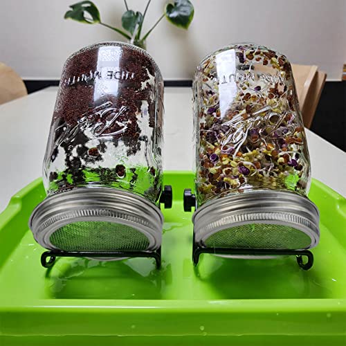 Seed Sprouting Kit, 2 Pack Stainless Steel Sprouting Stands and 2 Pack Mason Jar Sprouting Jar Lids, Sprouting Stands for Wide and Regular Mouth Mason Jars Canning Jars Holder for Growing Organic Sprouts (86 mm)