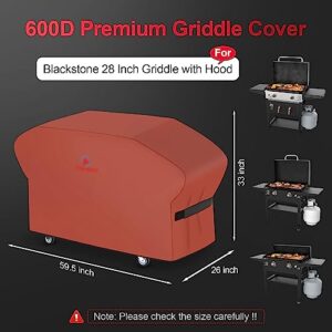 Comnova Griddle Cover for Blackstone 28 Inch Griddle with Hood - 600D Flat Top Grill Cover for Blackstone Pro Series Griddle Heavy Duty Waterproof, 28 in BBQ Cover for Blackstone 1883, 1924 and More