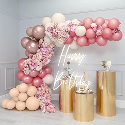 RUBFAC Dusty Pink Boho Blush Balloons Arch Garland Kit, 138pcs Metallic Rose Gold Retro Pink Nude Balloons Garland for Baby Shower, Engagement and Gender Reveal Party Decorations