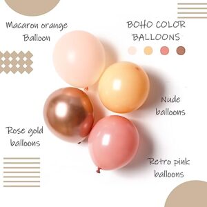 RUBFAC Dusty Pink Boho Blush Balloons Arch Garland Kit, 138pcs Metallic Rose Gold Retro Pink Nude Balloons Garland for Baby Shower, Engagement and Gender Reveal Party Decorations