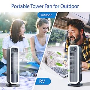 Small Tower Fans Oscillating Whisper Quiet for Home,15 Inch 12000mAh Battery Operated Bladeless Fan for Bedroom,Table Fan with Dimmable Lights, Portable Standing Fan Cooling Fan for Office,Living Room