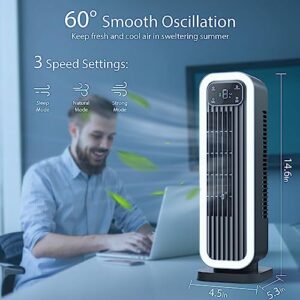 Small Tower Fans Oscillating Whisper Quiet for Home,15 Inch 12000mAh Battery Operated Bladeless Fan for Bedroom,Table Fan with Dimmable Lights, Portable Standing Fan Cooling Fan for Office,Living Room