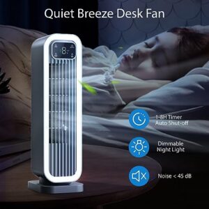 Small Tower Fans Oscillating Whisper Quiet for Home,15 Inch 12000mAh Battery Operated Bladeless Fan for Bedroom,Table Fan with Dimmable Lights, Portable Standing Fan Cooling Fan for Office,Living Room