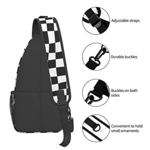 Junong Goth Black Withe Chessboard Sling Bag Crossbody Sling Backpack Travel Hiking Chest Bags Shoulder Sports Daypack for Women Men