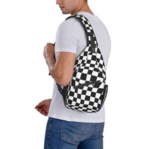 Junong Goth Black Withe Chessboard Sling Bag Crossbody Sling Backpack Travel Hiking Chest Bags Shoulder Sports Daypack for Women Men