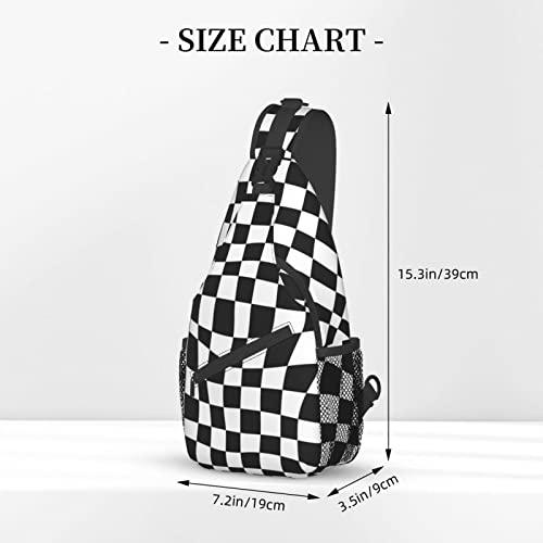 Junong Goth Black Withe Chessboard Sling Bag Crossbody Sling Backpack Travel Hiking Chest Bags Shoulder Sports Daypack for Women Men