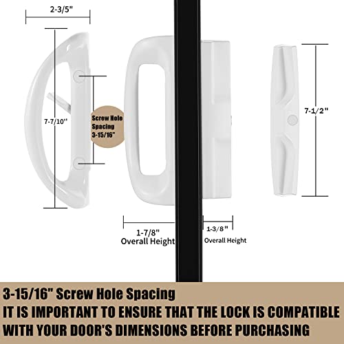 ToPToToo Sliding Glass Door Handle Replacement, Non-Keyed Sliding Patio Door Handle Hardware,Sliding Screen Door Handle Reversible Design for Sliding Door Lock, Fit 3-15/16" Screw Hole Spacing