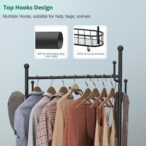 jxgzyy Clothing Rack Metal Garment Rack with Basket Rolling Clothes Rack with Hanging Rod Wardrobe Rack on Wheels Multi-functional Closet Rack for Bedroom Cloakroom Laundry