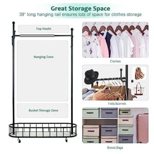 jxgzyy Clothing Rack Metal Garment Rack with Basket Rolling Clothes Rack with Hanging Rod Wardrobe Rack on Wheels Multi-functional Closet Rack for Bedroom Cloakroom Laundry