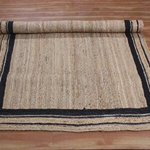 Casavani Indian Hand Braided Rag Rug Geometric Beige & Black Jute Area Rug Hallway Enterway Rugs For Farmhouse,Bedroom,Dining Room & Kitchen 4x6 6x8 4x10 Feet Runner