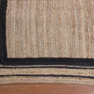 Casavani Indian Hand Braided Rag Rug Geometric Beige & Black Jute Area Rug Hallway Enterway Rugs For Farmhouse,Bedroom,Dining Room & Kitchen 4x6 6x8 4x10 Feet Runner