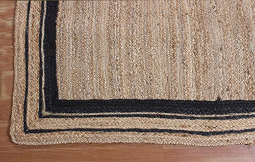 Casavani Indian Hand Braided Rag Rug Geometric Beige & Black Jute Area Rug Hallway Enterway Rugs For Farmhouse,Bedroom,Dining Room & Kitchen 4x6 6x8 4x10 Feet Runner