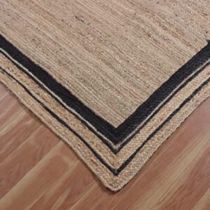 Casavani Indian Hand Braided Rag Rug Geometric Beige & Black Jute Area Rug Hallway Enterway Rugs For Farmhouse,Bedroom,Dining Room & Kitchen 4x6 6x8 4x10 Feet Runner