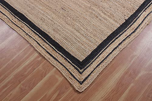 Casavani Indian Hand Braided Rag Rug Geometric Beige & Black Jute Area Rug Hallway Enterway Rugs For Farmhouse,Bedroom,Dining Room & Kitchen 4x6 6x8 4x10 Feet Runner