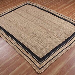 Casavani Indian Hand Braided Rag Rug Geometric Beige & Black Jute Area Rug Hallway Enterway Rugs For Farmhouse,Bedroom,Dining Room & Kitchen 4x6 6x8 4x10 Feet Runner