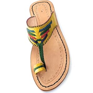 Cowhide Shoes Men Jesus Sandals Unisex Hippie Shoes Brown Leather Moroccan Sandals Men Bohemian Shoes Hawaiian Sandals (XL, yellow)