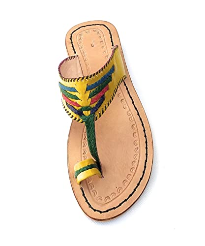 Cowhide Shoes Men Jesus Sandals Unisex Hippie Shoes Brown Leather Moroccan Sandals Men Bohemian Shoes Hawaiian Sandals (XL, yellow)