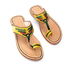 Cowhide Shoes Men Jesus Sandals Unisex Hippie Shoes Brown Leather Moroccan Sandals Men Bohemian Shoes Hawaiian Sandals (XL, yellow)