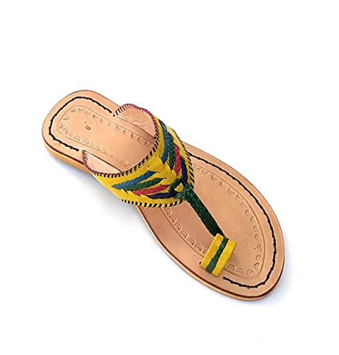 Cowhide Shoes Men Jesus Sandals Unisex Hippie Shoes Brown Leather Moroccan Sandals Men Bohemian Shoes Hawaiian Sandals (XL, yellow)