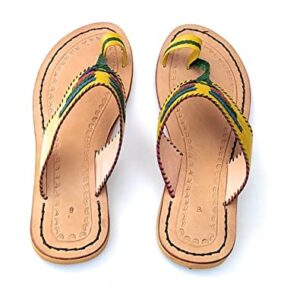 Cowhide Shoes Men Jesus Sandals Unisex Hippie Shoes Brown Leather Moroccan Sandals Men Bohemian Shoes Hawaiian Sandals (XL, yellow)