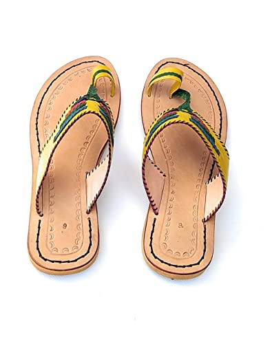 Cowhide Shoes Men Jesus Sandals Unisex Hippie Shoes Brown Leather Moroccan Sandals Men Bohemian Shoes Hawaiian Sandals (XL, yellow)