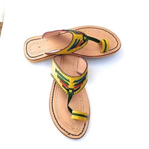 Cowhide Shoes Men Jesus Sandals Unisex Hippie Shoes Brown Leather Moroccan Sandals Men Bohemian Shoes Hawaiian Sandals (XL, yellow)