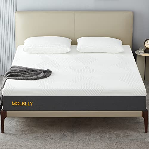 Molblly 14 Inches King Size Mattress, Gel Memory Foam Mattress in a Box, Back Pain Relief ＆ Cool Bed, 10-Year Support Mattress, Fiberglass Free, Premium King Bed