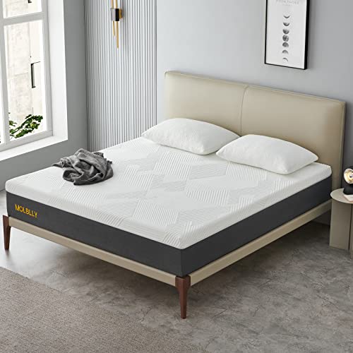 Molblly 14 Inches King Size Mattress, Gel Memory Foam Mattress in a Box, Back Pain Relief ＆ Cool Bed, 10-Year Support Mattress, Fiberglass Free, Premium King Bed