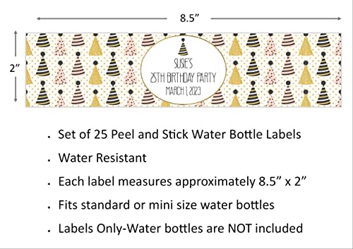 Birthday Party Favors, Personalized Water Bottle Labels, Pack of 25 Peel and Stick Waterproof Wrappers