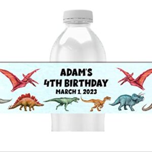 Dinosaur Party Favors for Boys Birthday, Personalized Water Bottle Labels, Pack of 25 Peel and Stick Waterproof Wrappers