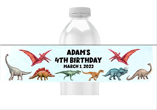 Dinosaur Party Favors for Boys Birthday, Personalized Water Bottle Labels, Pack of 25 Peel and Stick Waterproof Wrappers