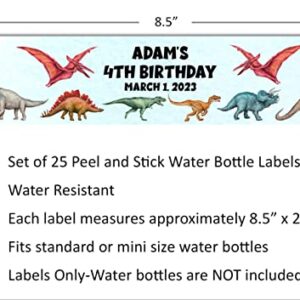 Dinosaur Party Favors for Boys Birthday, Personalized Water Bottle Labels, Pack of 25 Peel and Stick Waterproof Wrappers