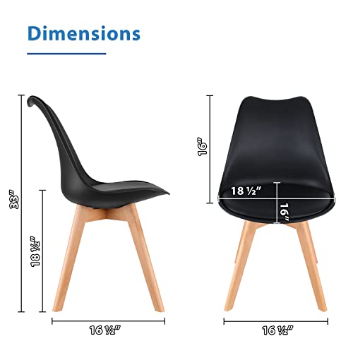 Lifetime Home Mid-Century Modern Lounge Chair Set of 2 - High Back Rest, Soft Padded Seats & Solid Wood Legs - Dining, Living Room, Kitchen - DSW Shell Tulip Chair - Black