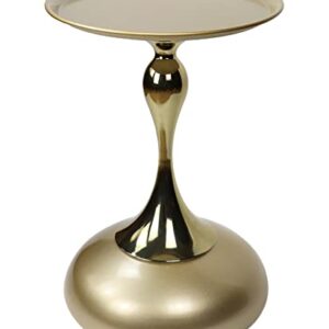 LUGSHIREE Small Round End Tables,Metal Side Table,Modern Space Saving Pedestal Minimalist Table Nightstand for Living Room Apartment Bedroom(Gold)